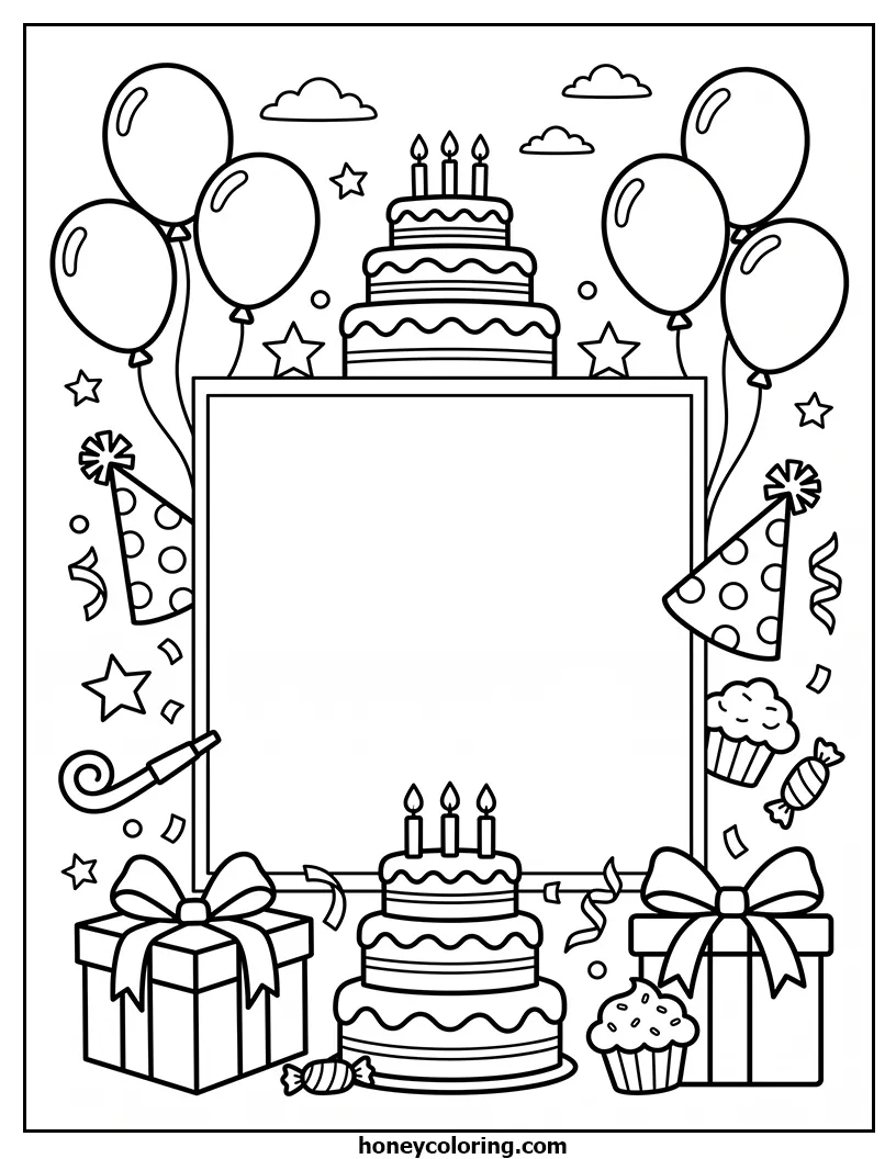 Birthday Card Coloring Pages (Free Printable PDF)